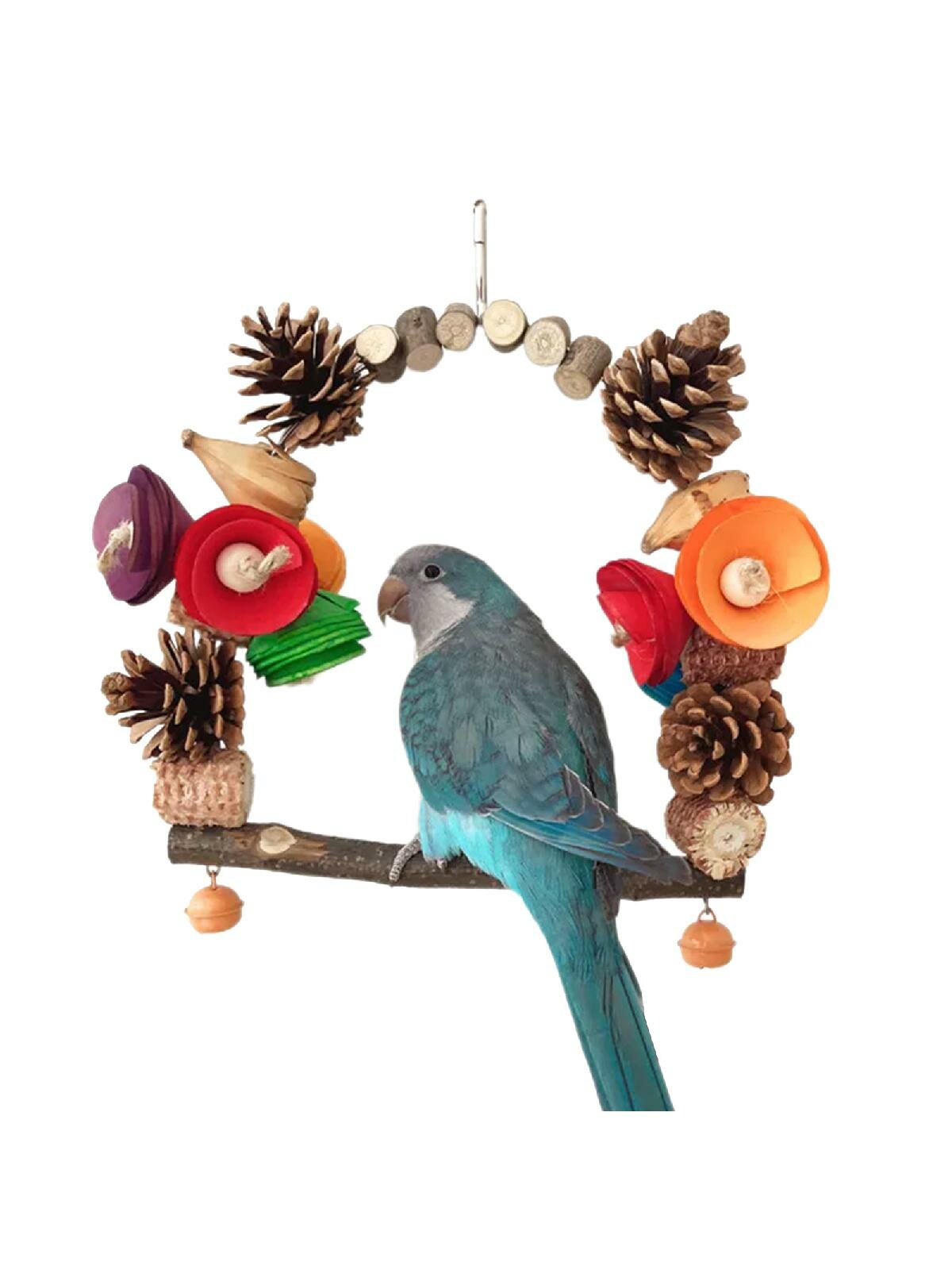 Деревянная жердочка, ветка для попугаев, качели, Красочная игрушка для попугаев, Какаду