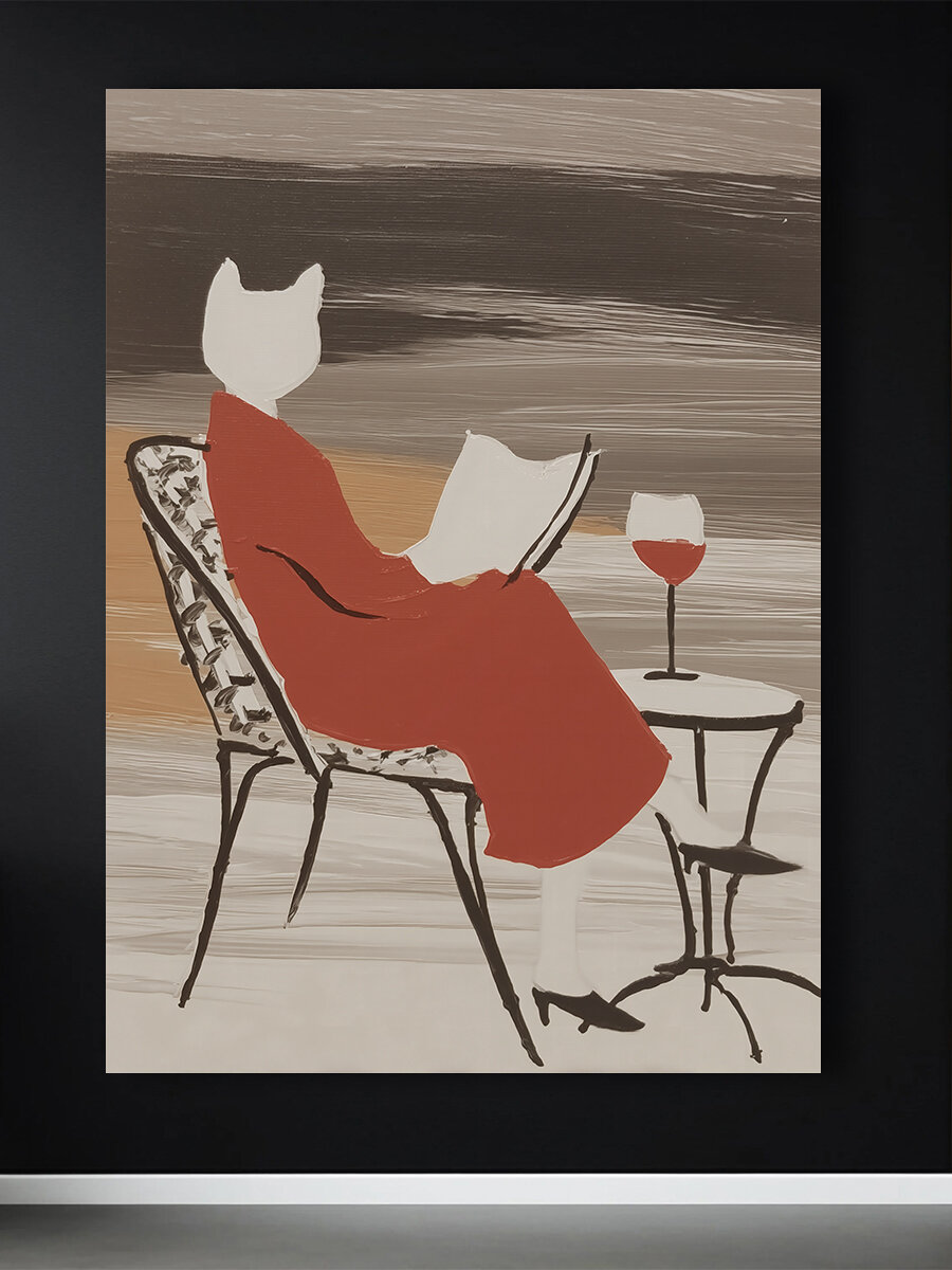 Картина на холсте - "Кот читает книгу, прикольная картина на стену" , 30х40 см.