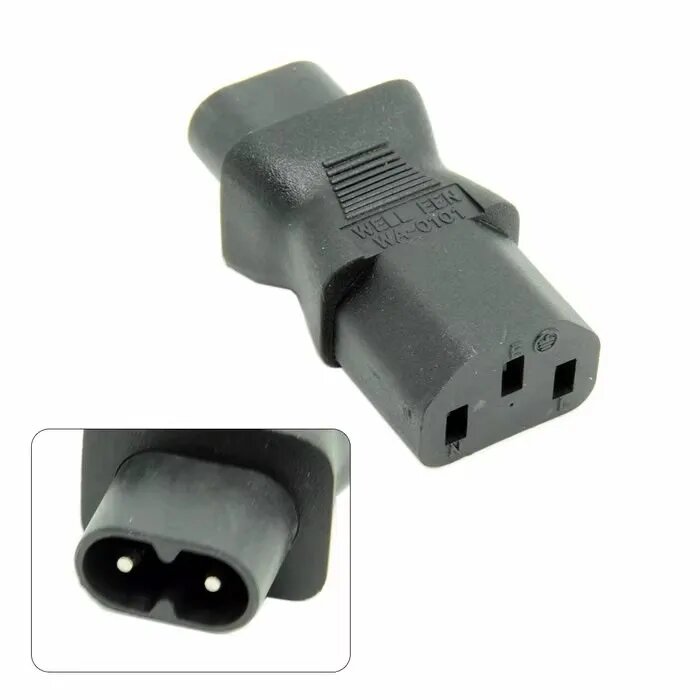 USBO Черный адаптер питания IEC320-C8 на C13 2.5А/10А 250В