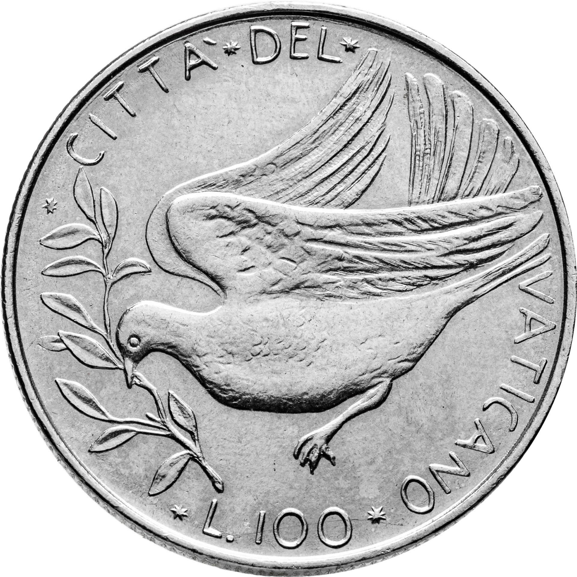 Ватикан 100 лир lire 1975, Сталь, в сохранности UNC