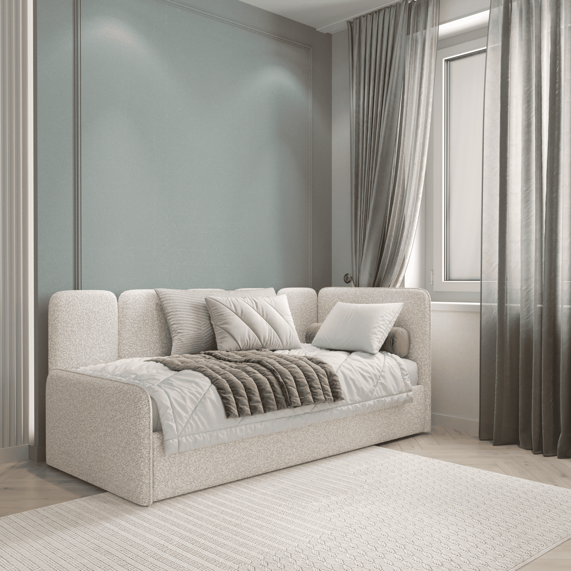 Кровать детская дизайнерская «Дюна», ткань букле , мягкая кровать