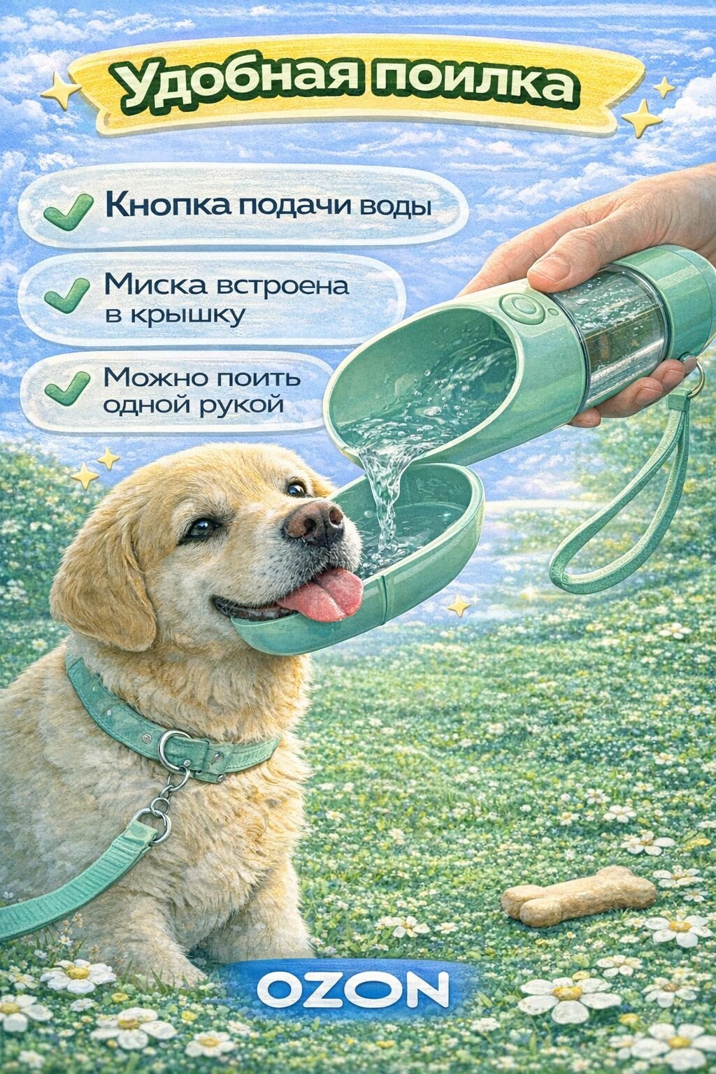 Поилка для собак и кошек 2 в 1 дорожная бутылка для воды и корма