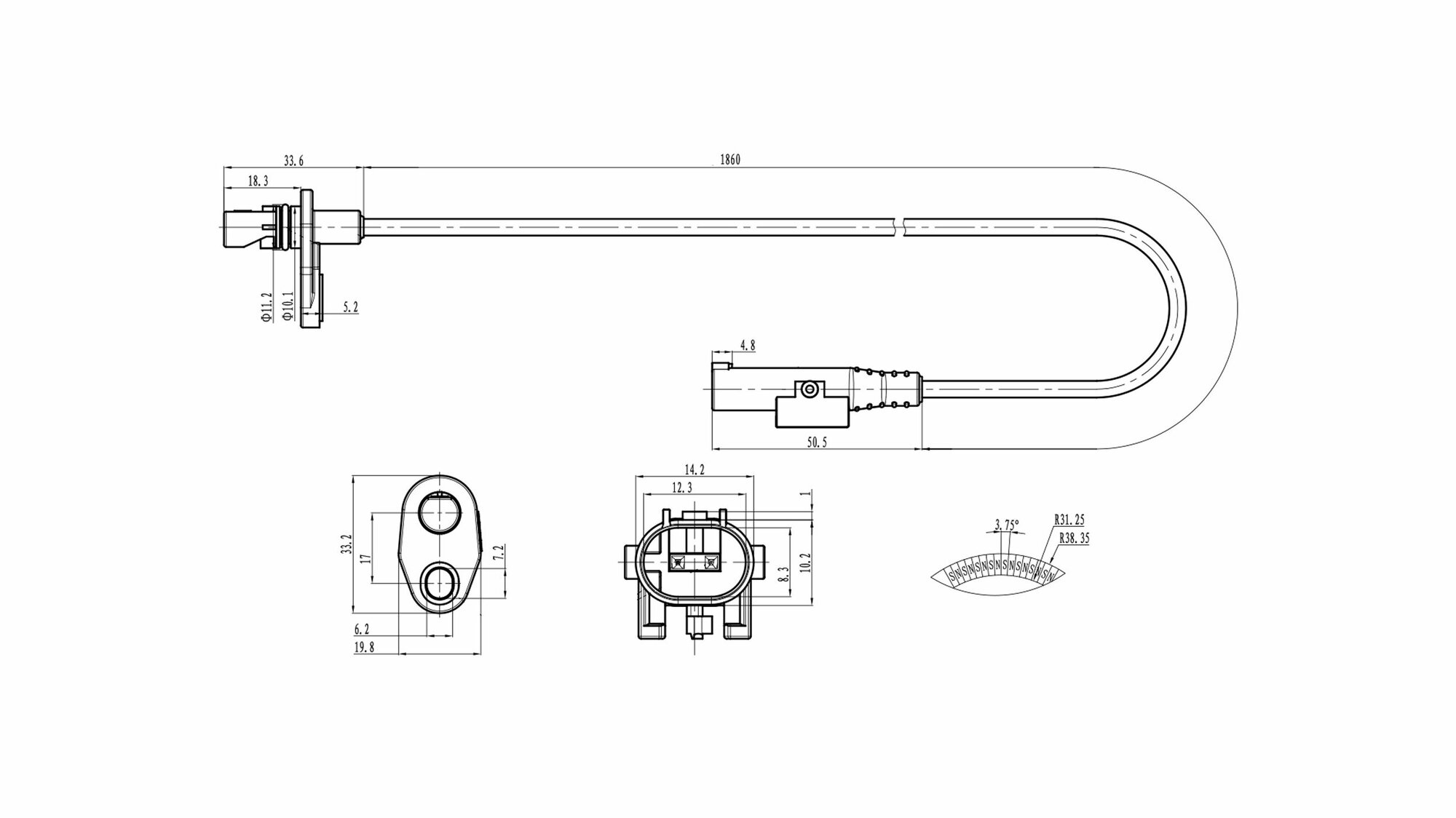 Датчик ABS задн. лев. MB Sprinter 3-t, 3,5-t 06-, VW Crafter 30-35 06-