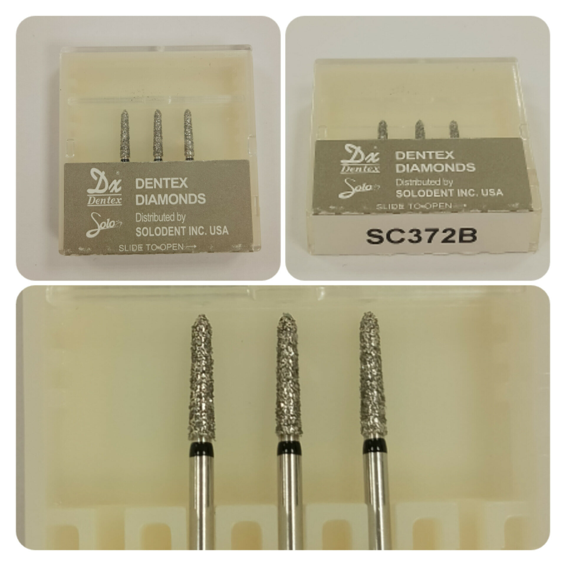 Боры стоматологические Dentex алмазные турбинные, конус с усеченным концом SC 372B размер 016 черная насечка, 3 штуки