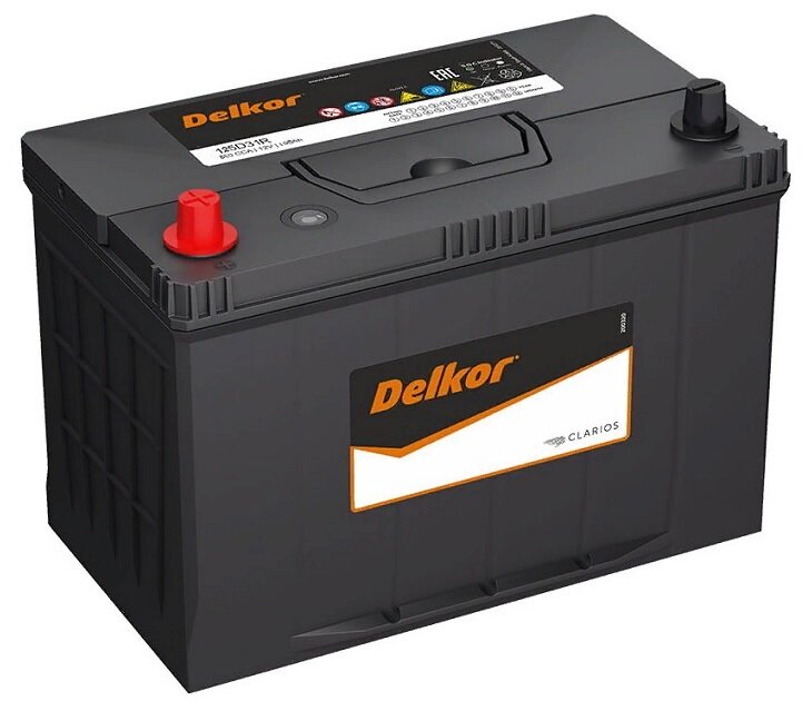 Аккумулятор автомобильный Delkor 125D31R 105 А/ч 800 А прям. пол. Азия авто (302х172х225) с бортиком 2024г