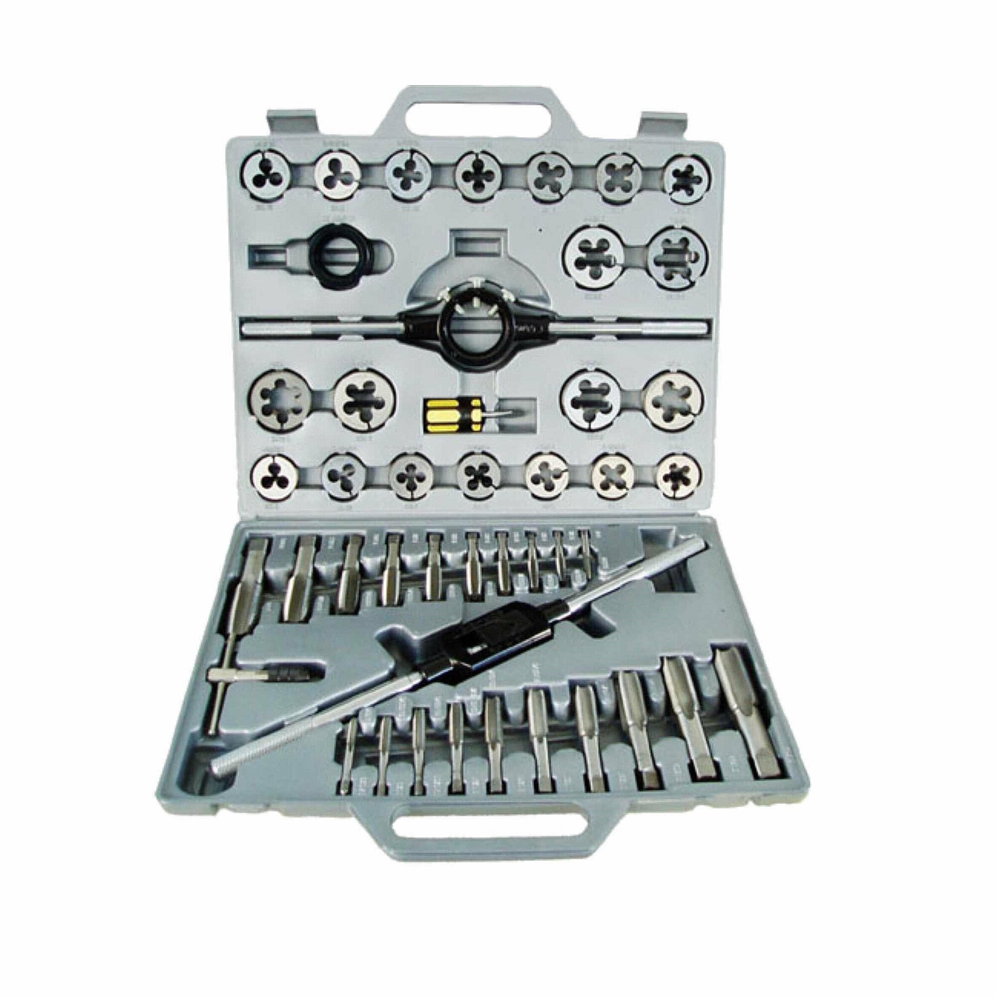 Набор плашек и метчиков из 45 предметов (М6-М24) "ТехноСталь" пласт. кейс