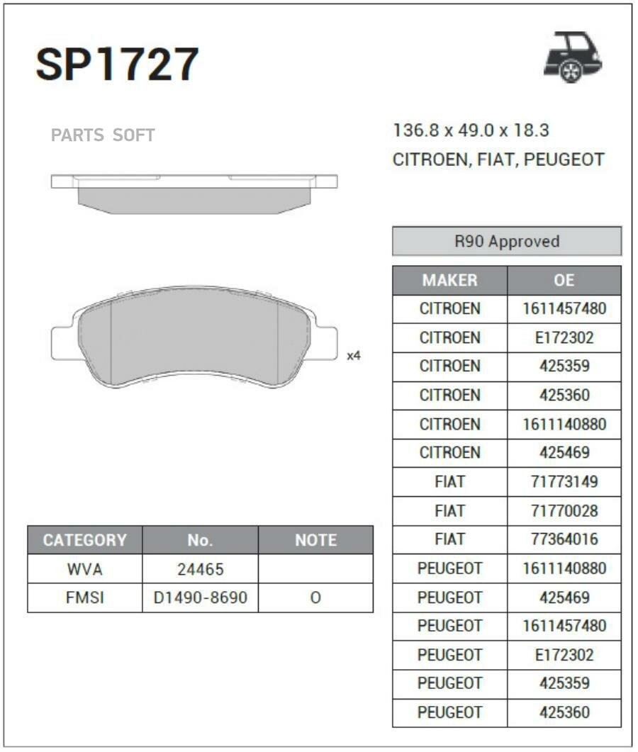 Колодки тормозные CITROEN JUMPER/FIAT DUCATO/PEUGEOT BOXER (250) 06- задние