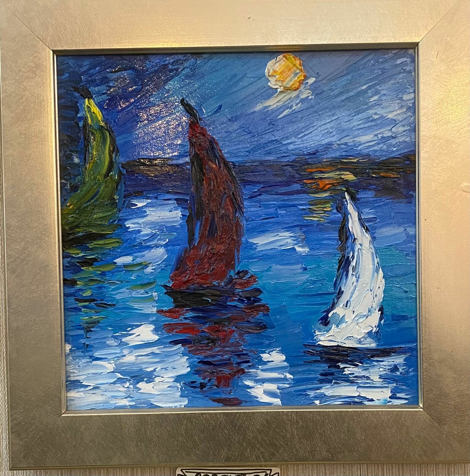Картина в раме. Миляева Нина "Регата. Парусники", холст, масло, 30x30. Авторская живопись.