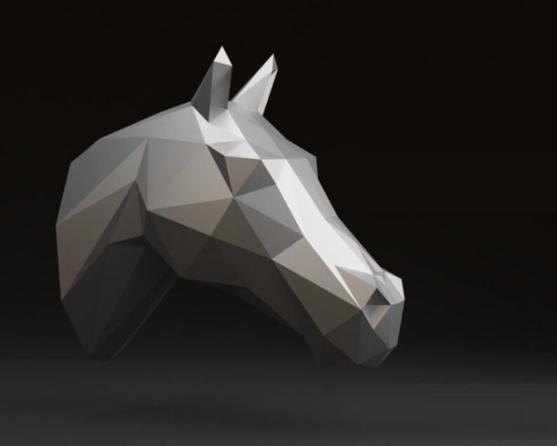 Полигональная фигура голова Лошади, геометрический полигональный металлический декор интерьера
