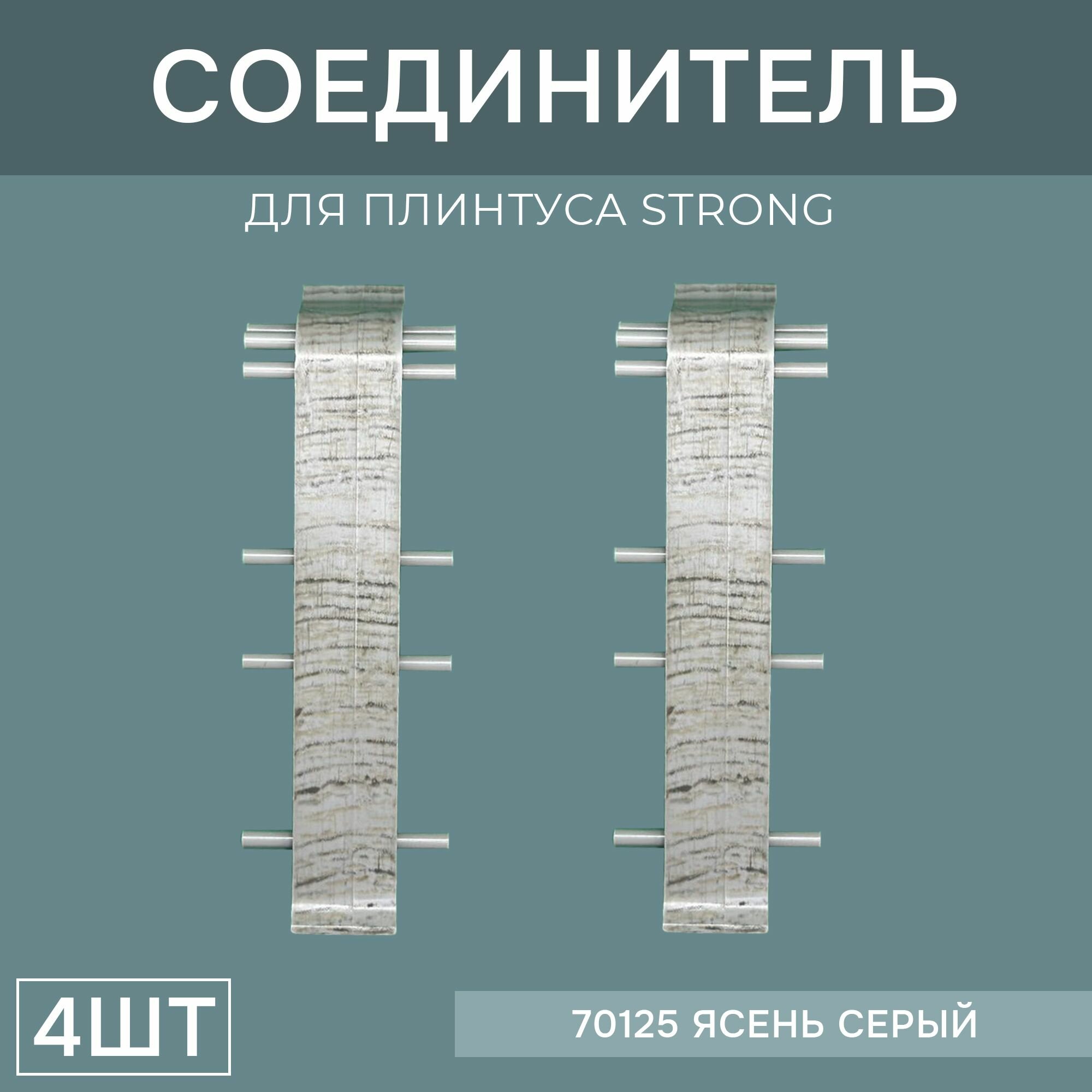 Соединитель 76мм для напольного плинтуса Strong 2 блистера по 2 шт, цвет: Ясень Серый