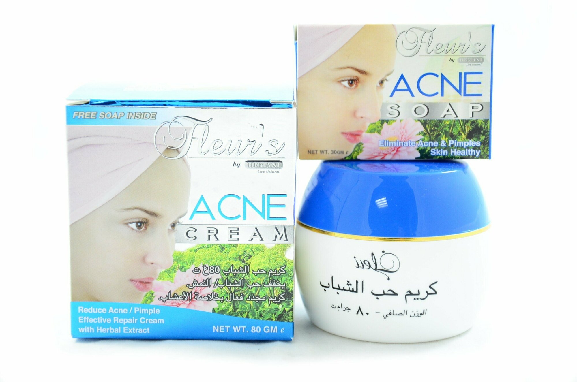 Крем для лица против прыщей "Fleur's by hemani" Acne cream 80 мл. (мыло в подарок)