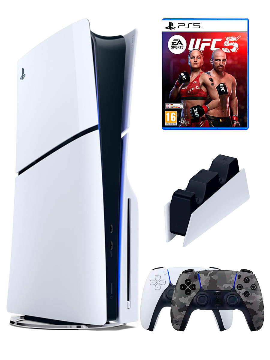 PS5 (ПС5) Игровая приставка Sony PlayStation 5 Slim disc + 2-й геймпад(камуфляж) + зарядное + игра UFC 5
