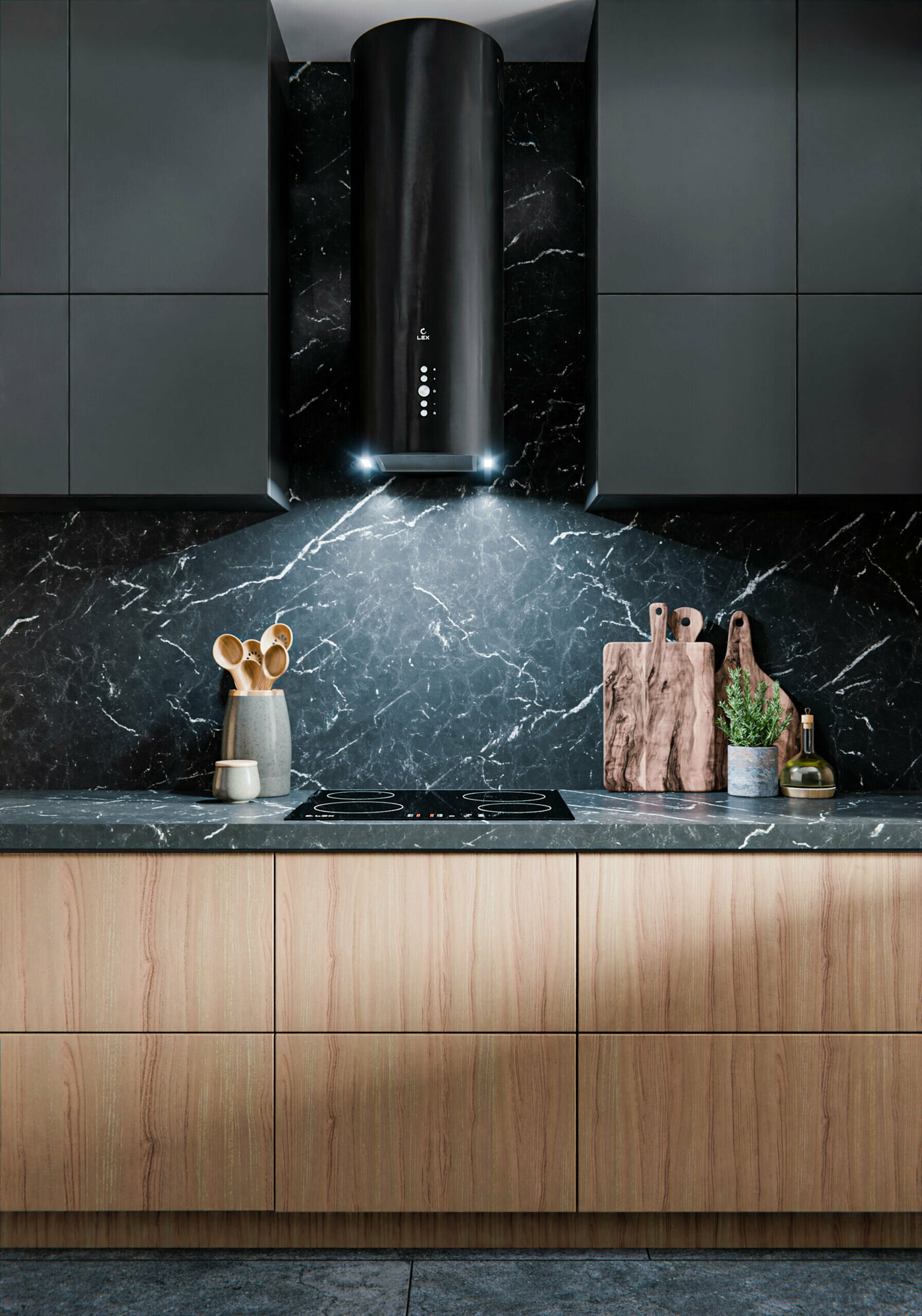 Вытяжка кухонная декоративная LEX GAMMA 350 BLACK, 3 скорости, отложенное выключение, кнопочное управление, цвет черный