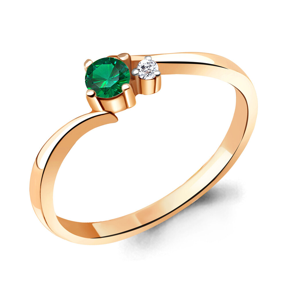 Кольцо, серебро, 925 проба, изумруд синтетический, фианит