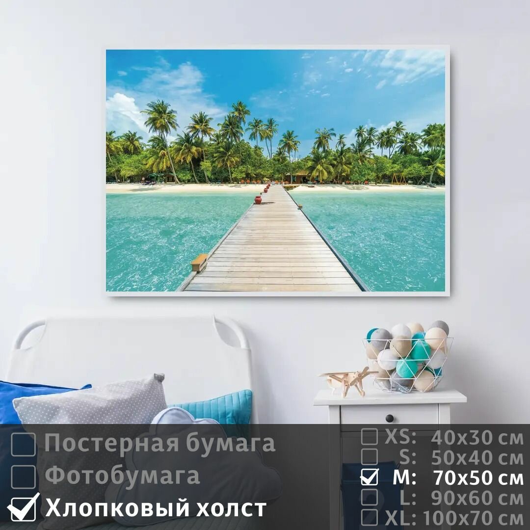 Постер на холсте Мальдивы Тропический Пляж 70х50 см ПолиЦентр