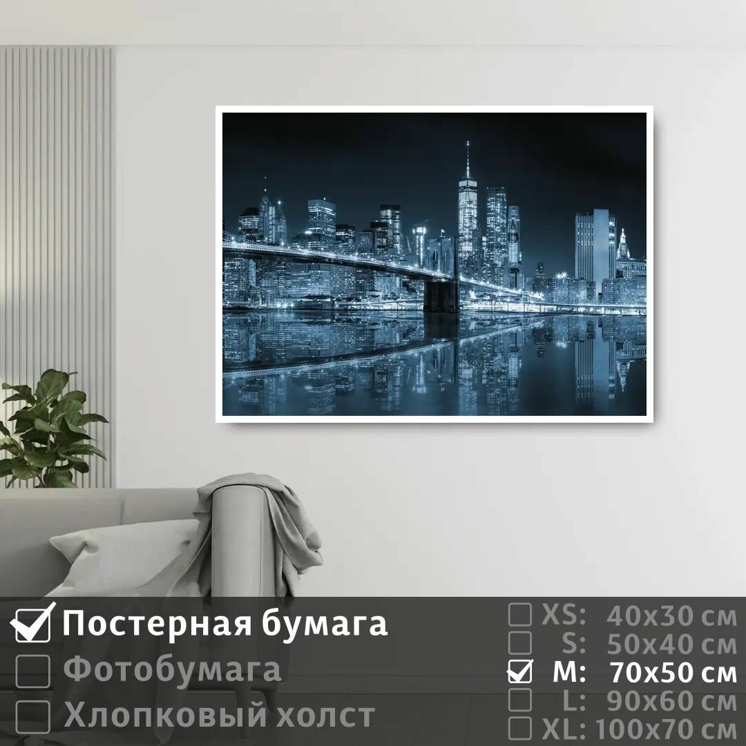 Постер на стену Фонари Небоскребов Ночного Города 70х50 см ПолиЦентр