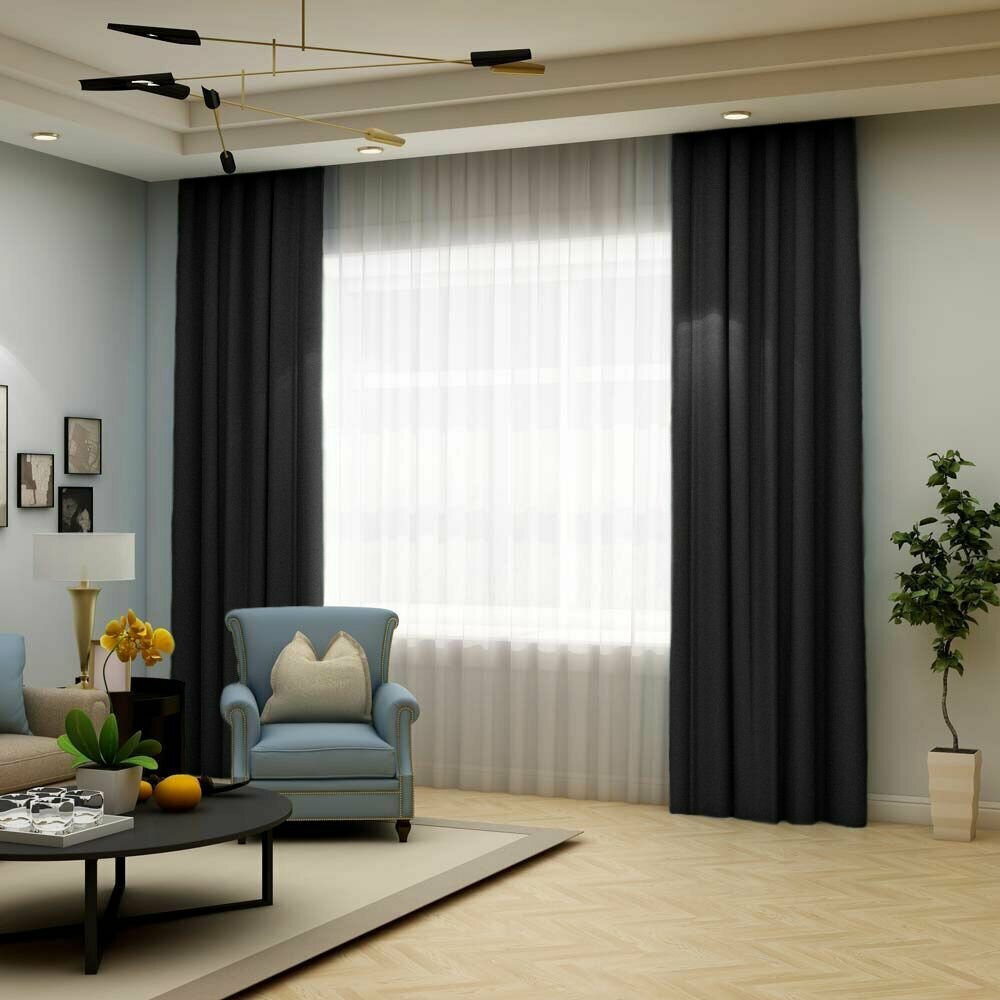 Шторы блэкаут - 2 шт. (шир. 120 см * выс. 240 см) черные Цена за 2 шторы на ленте под крючки БК-1