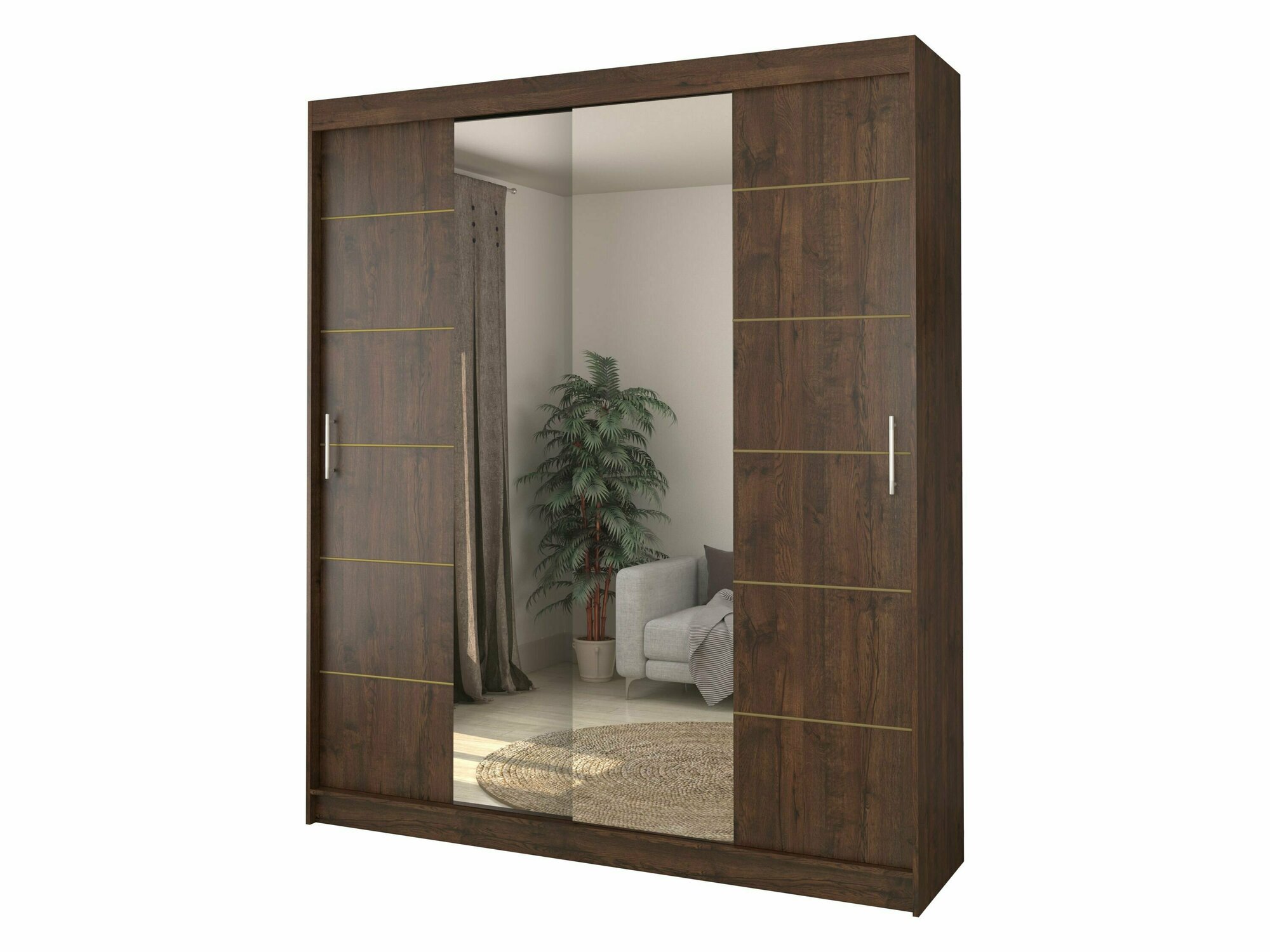 Шкаф-купе для одежды МногоМеб Луч 6 двухдверный 180х55x220, с зеркалами, дуб апрель темный