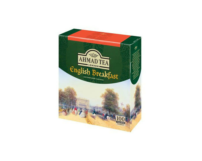 Чай Ahmad Tea "English Breakfast", черный, в пакетиках, без ГМО, картонная упаковка, 100 шт