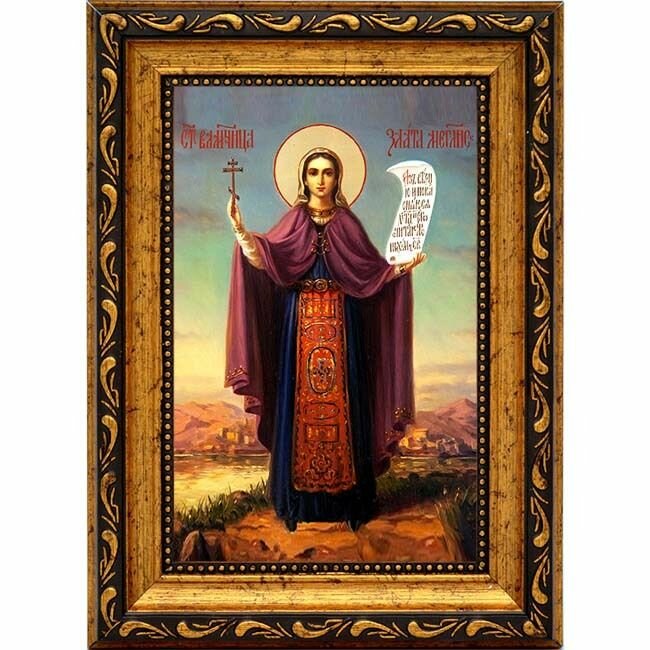 Злата (Хриса) Могленская великомученица. Ростовая икона на холсте. (10 х 15 см / В раме)
