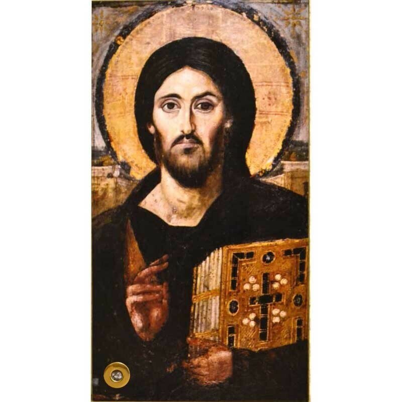 Христос Пантократор Синайский. Воспроизведение иконы VI века на доске с мощевиком.