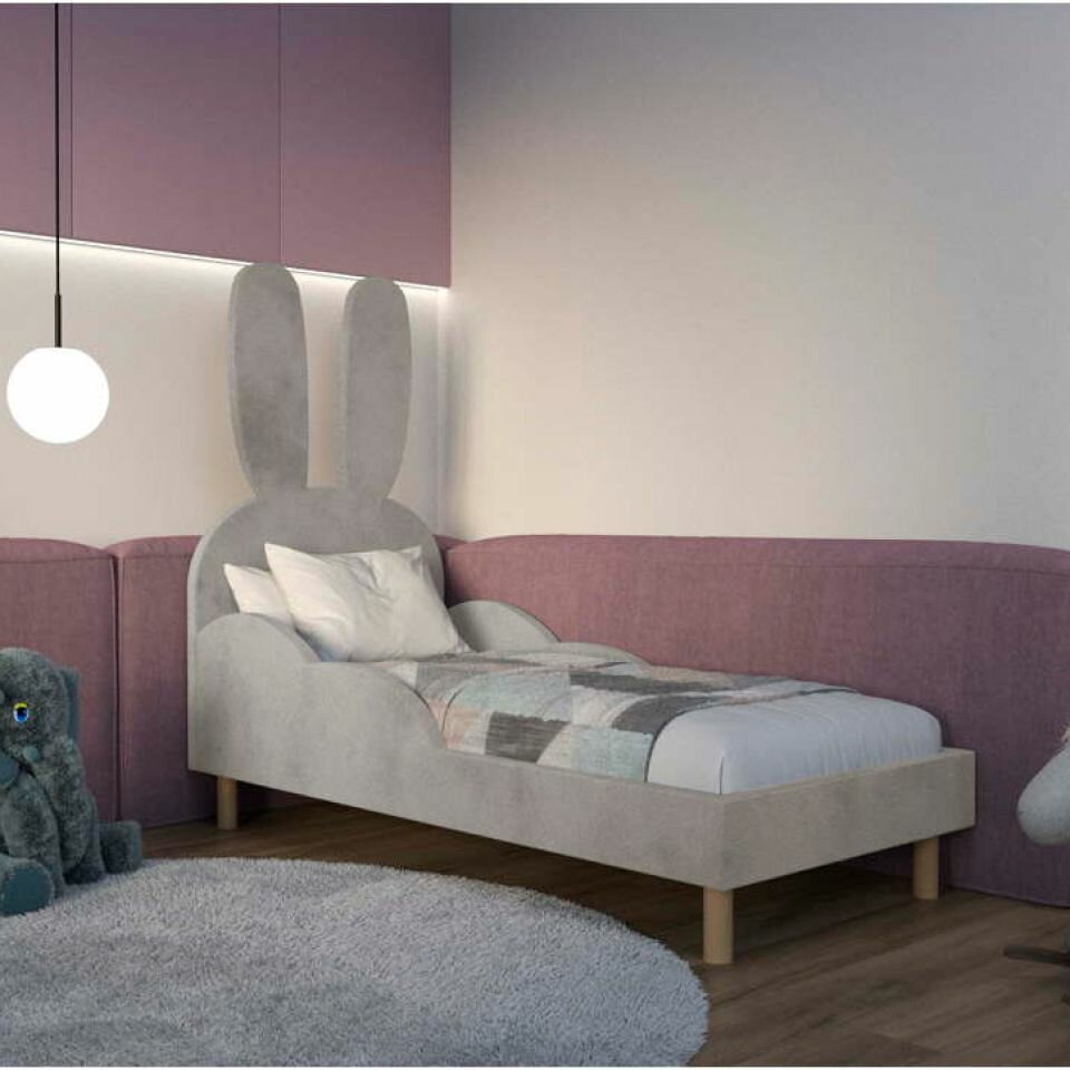 Детская кровать мягкая с ушками и бортиками 120x190 Банни цвет Бежевый
