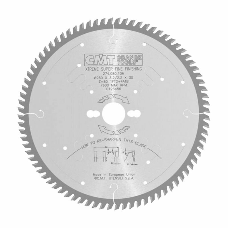 Диск пильный для торцовки чистый рез СМТ Италия 250x30x3,2/2,2 15 1FTG+4ATB Z80 CMT 274.080.10M