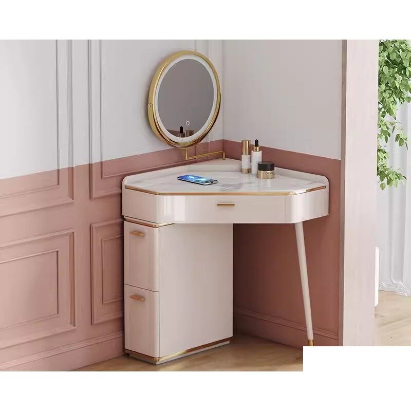 Туалетный столик угловой Adair (белый стол 60 см + зеркало с подсветкой)