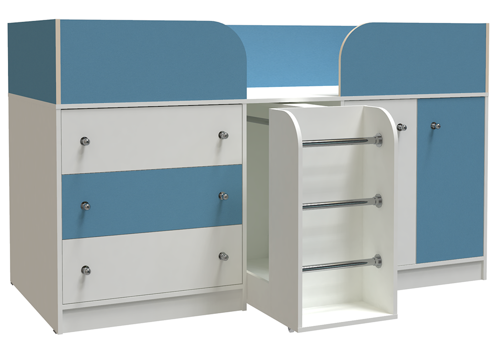 Кровать чердак Малыш 4 Белый Светло Синий/Голубой