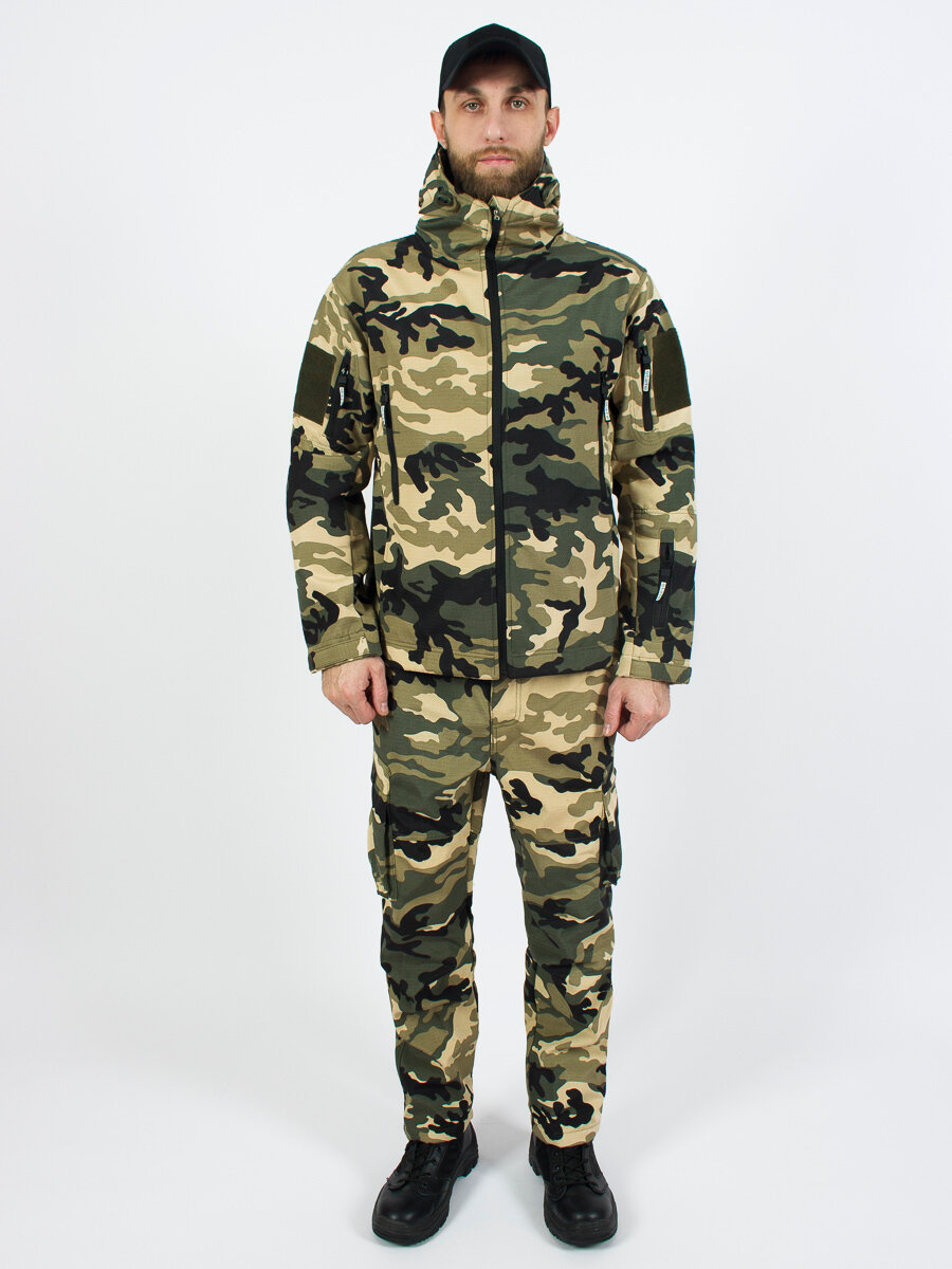 Костюм тактический демисезонный "Soft" ткань Rip-Stop на флисе цвет камуфляж Woodland Grey (размер: 44-46)