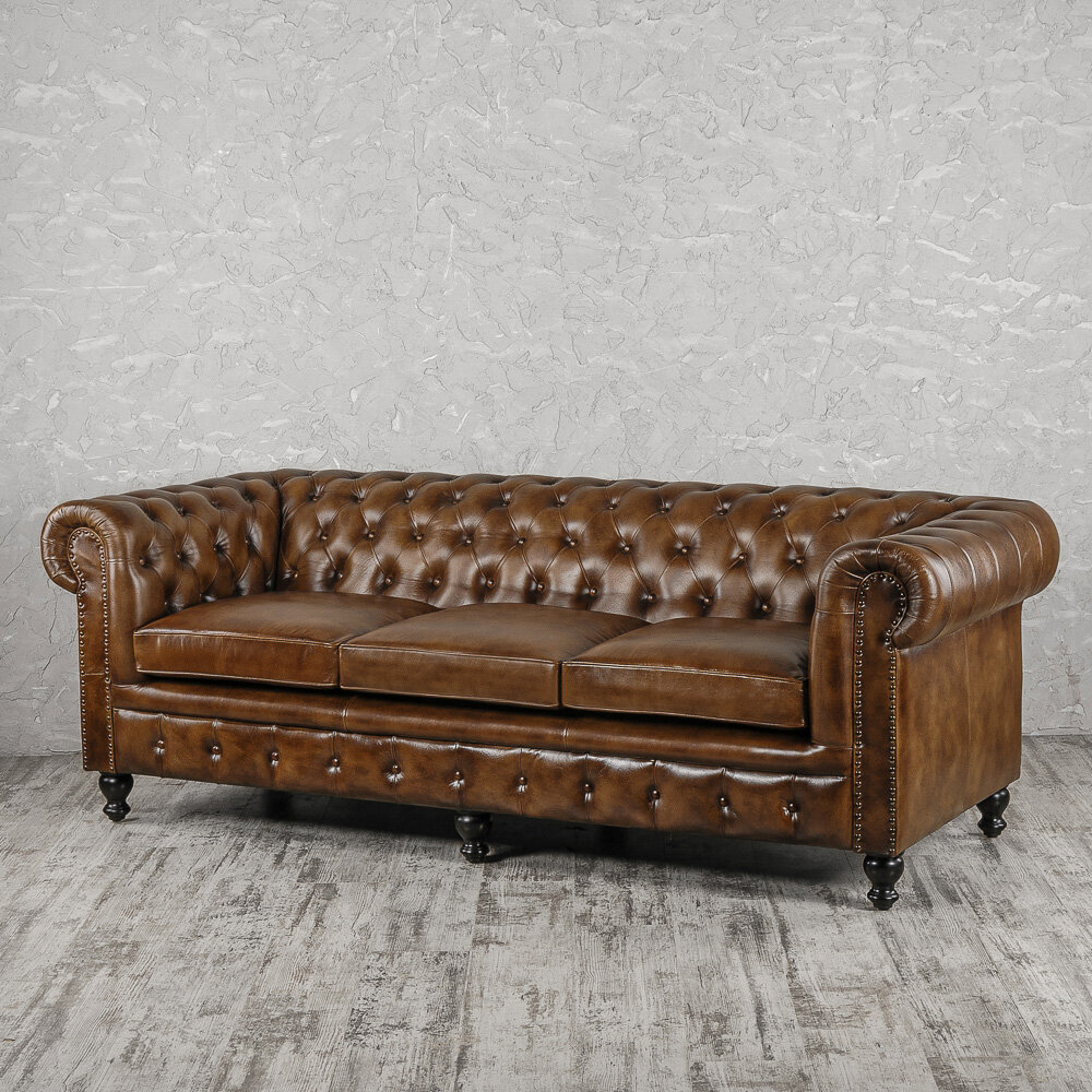 Прямой диван, натуральная кожа буйвола, "Честер", Decor of Today, механизм нераскладной, 210x90x75