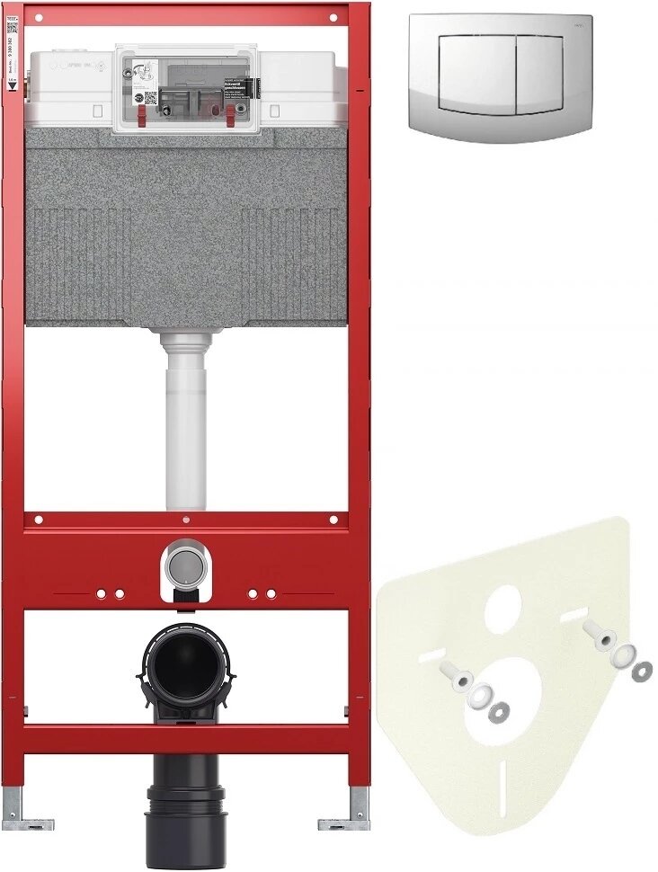 Инсталляция для унитаза Tece TECEambia 9300302 + 9200010 + 9380014 + 9240225 с кнопкой смыва, матовый хром