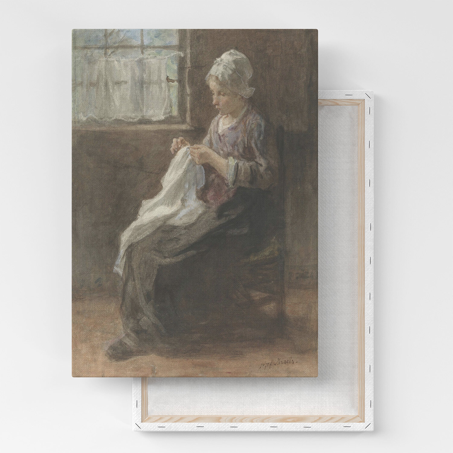 Картина на холсте, репродукция / Йосеф Исраэлс - Het naaistertje / Размер 40 x 53 см