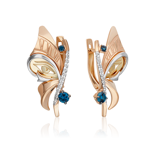 Серьги, золото, 585 проба, топаз