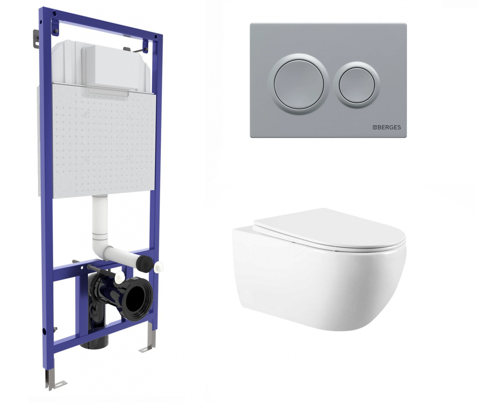 Комплект 3 в 1 инсталляция Berges Novum O2 + Унитаз подвесной Vincea Evo VT1-34 с кнопкой матовой хром