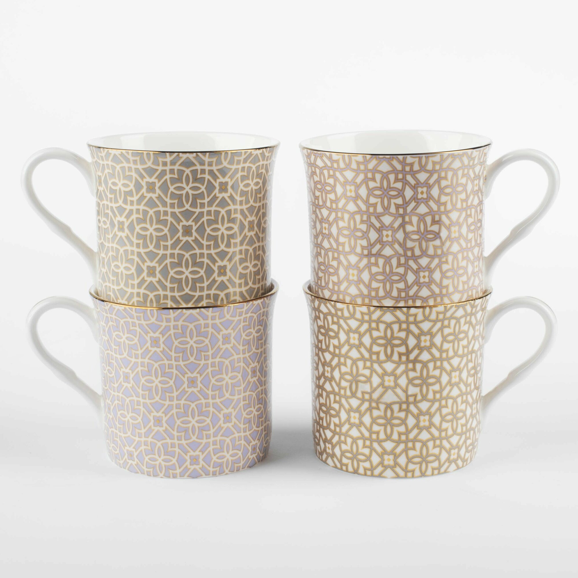 Кружка, 4 шт, 330 мл, фарфор F, микс, с золотистым кантом, Орнамент, Liberty, Kuchenland