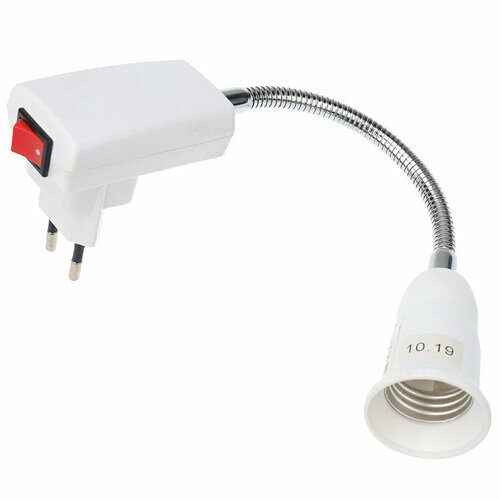 Патрон E27 вилка с выключателемна гибкой ножке Rexant 11-8881 220в 2А 450Вт - белый - 0.15м белый