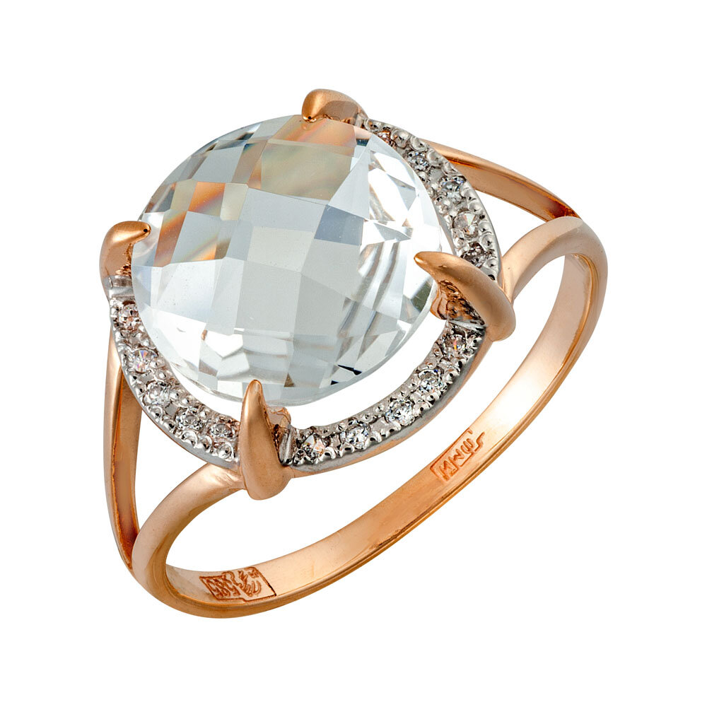 Кольцо, красное золото, 585 проба, горный хрусталь