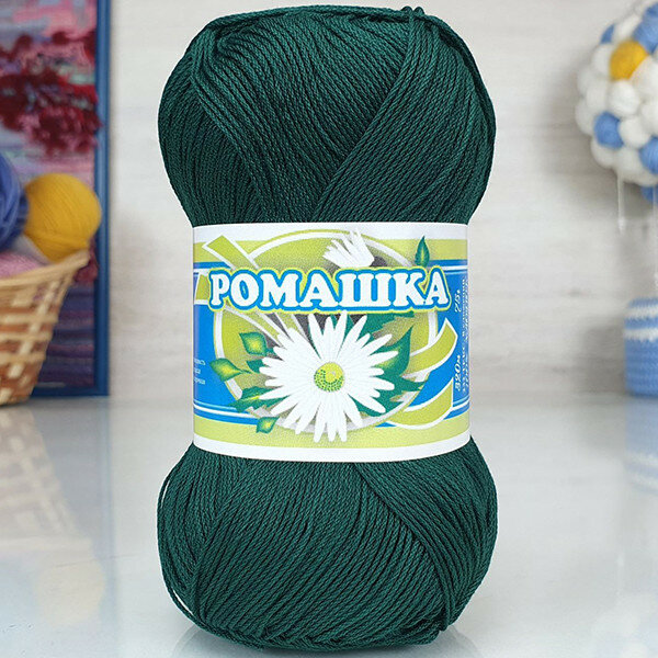 Пряжа ПНК им. Кирова ромашка 3807 зеленый (4 мотка)