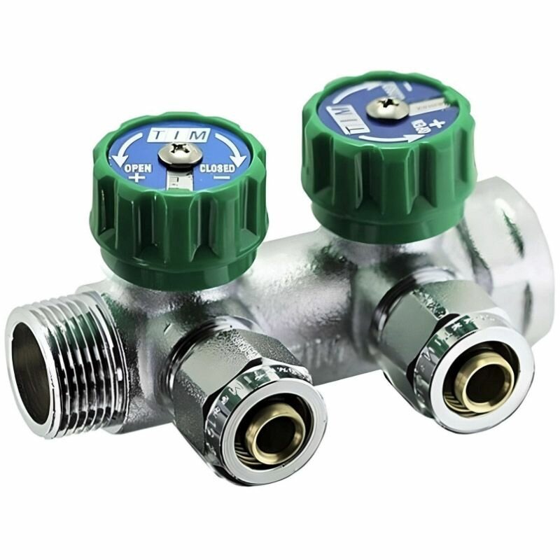 Коллектор отопления латунный 2 вых. 3/4 х 16 мм проходной Vieir VER402