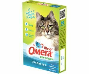 Витамины для кошек Омега neo+ выведение шерсти из желудка ржаным солодом 90таб
