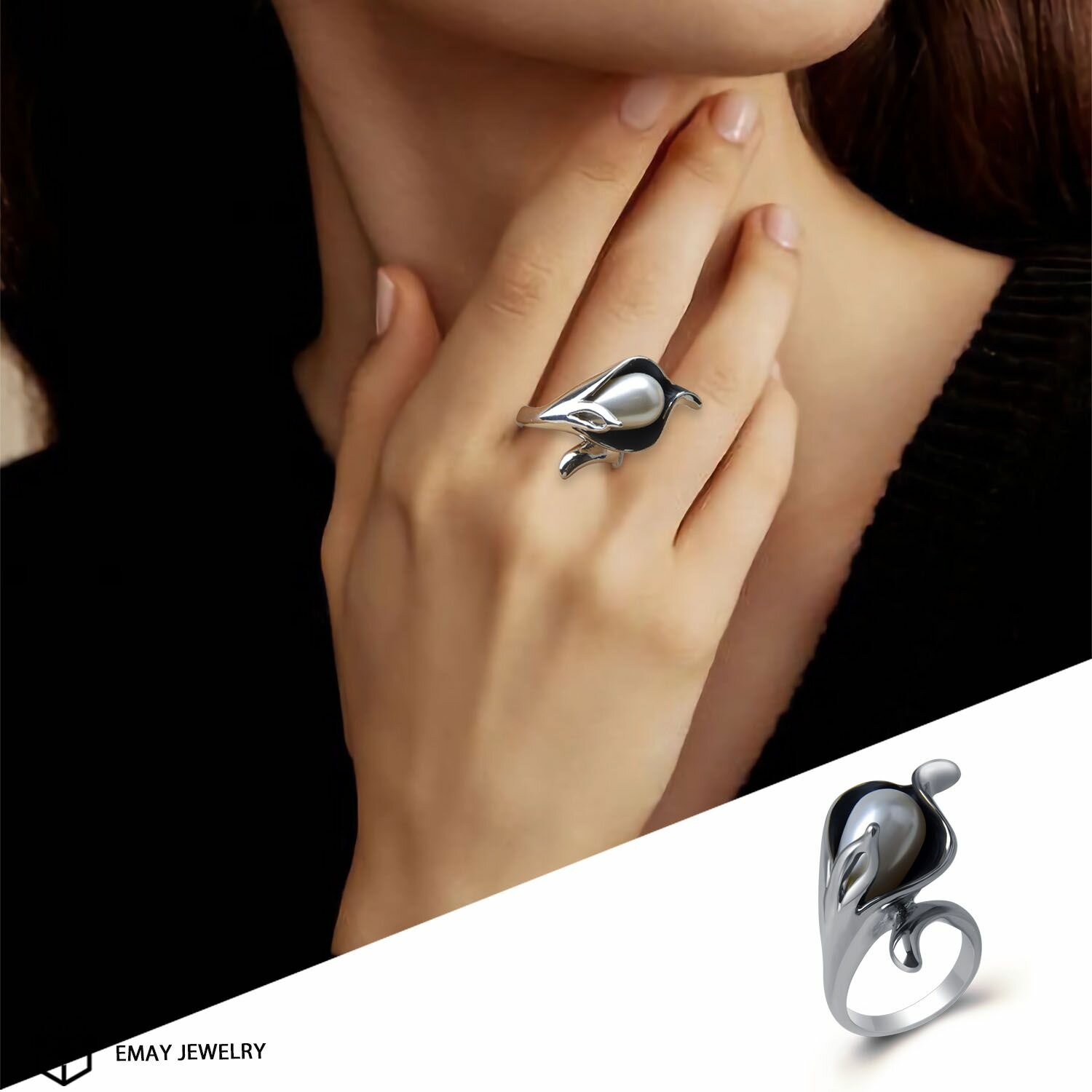 Кольцо, искусственный камень, жемчуг имитация