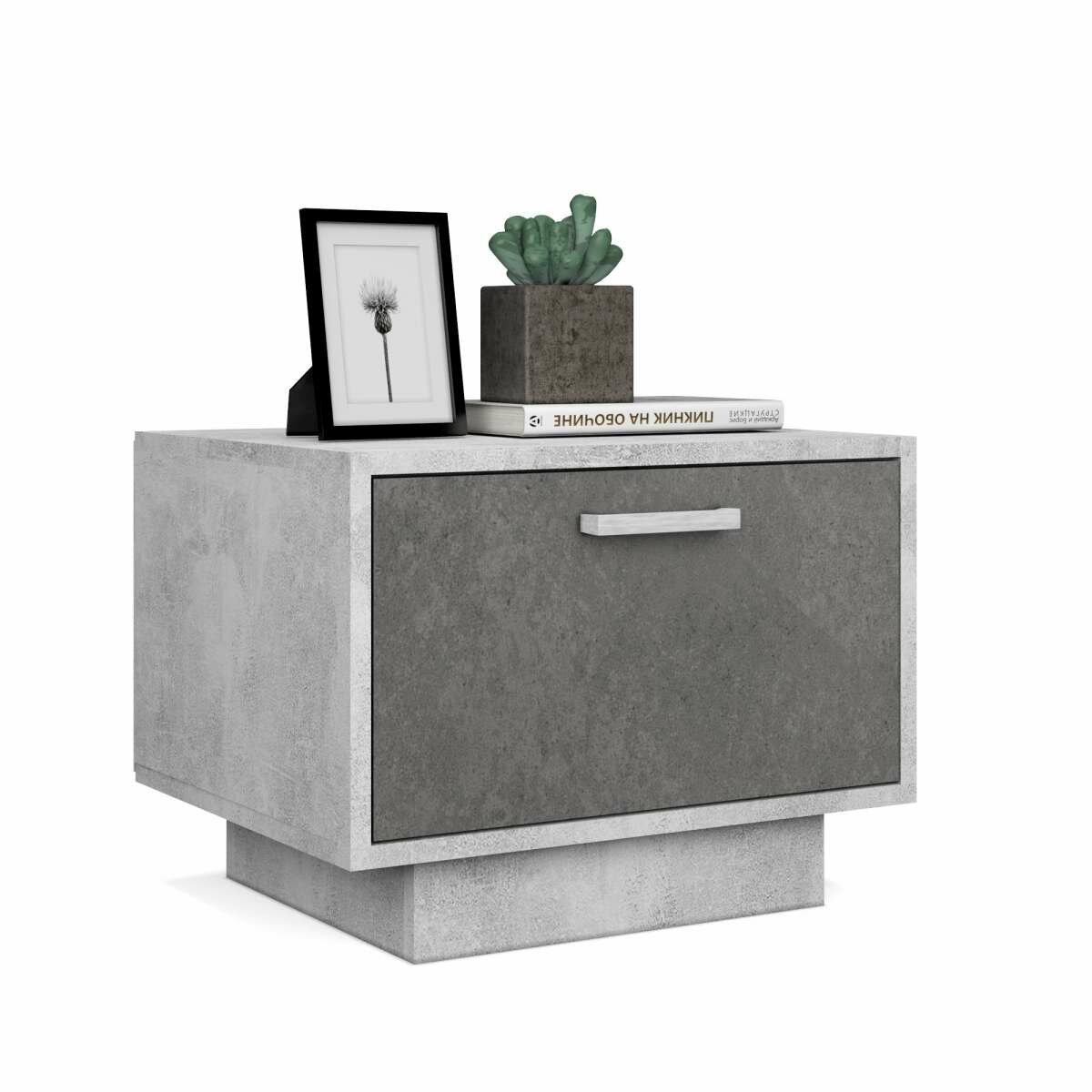 Тумба прикроватная Т-5 (ПД) ЭГО 50х40х37 Бетон Светлый/Камень Темный Дисконт