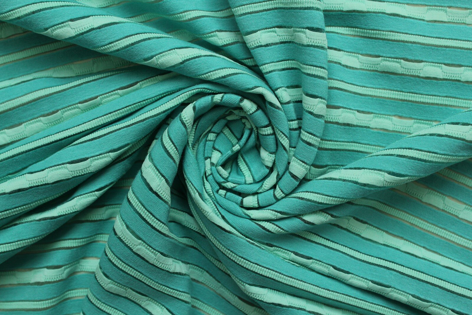 Ткань Трикотаж-жаккард бирюзово-мятный в полоску, ш134см, 0,5 м