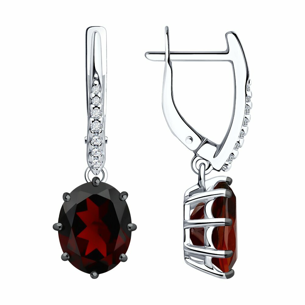 Серьги с подвесками, серебро, 925 проба, фианит, гранат