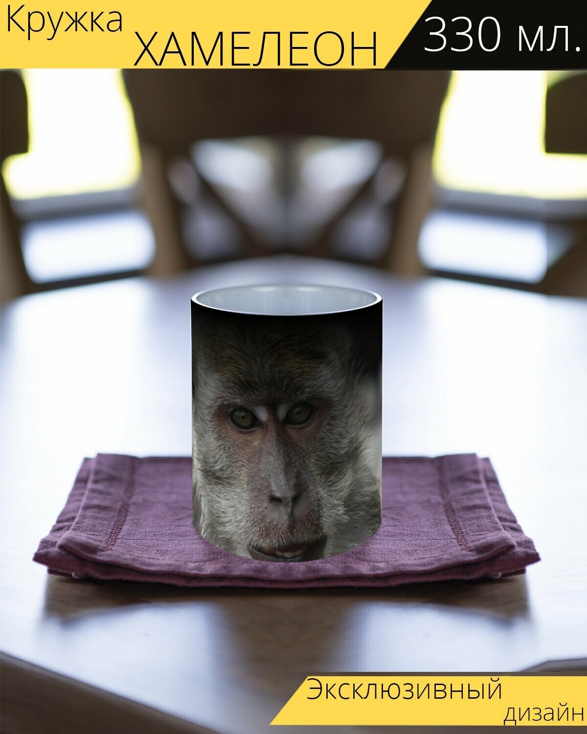 Кружка хамелеон с принтом "Обезьяна, ну да, мартышка" 330 мл.