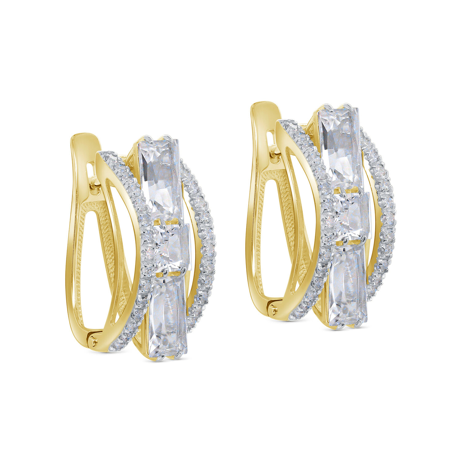 Серьги, желтое золото, 585 проба, бриллиант, горный хрусталь