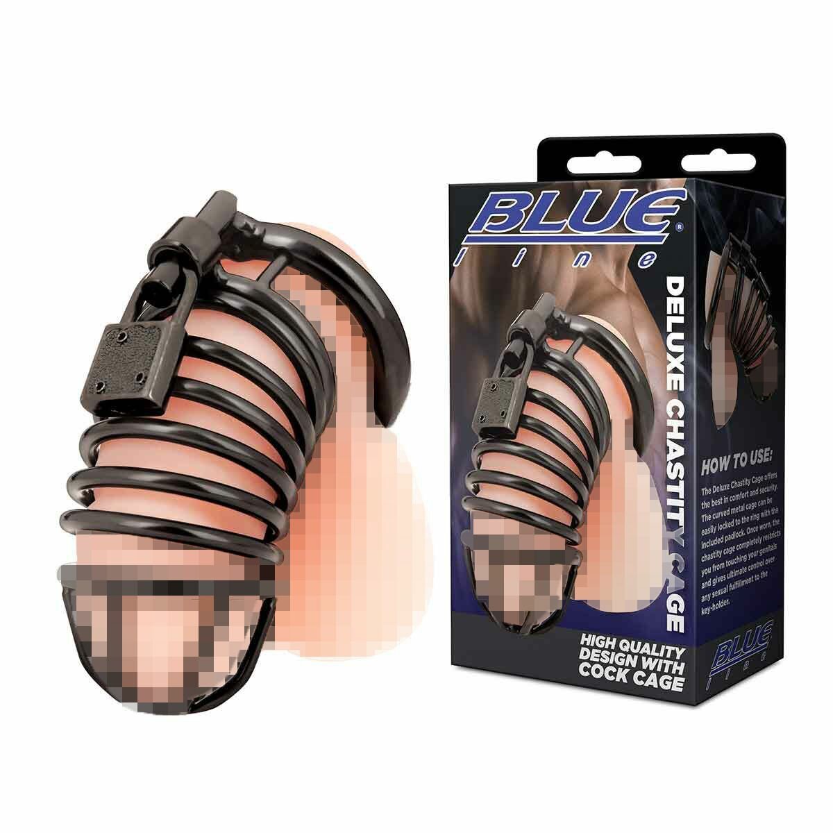 Blue Line Черная металлическая клетка с замком Deluxe Chastity Cage, черный