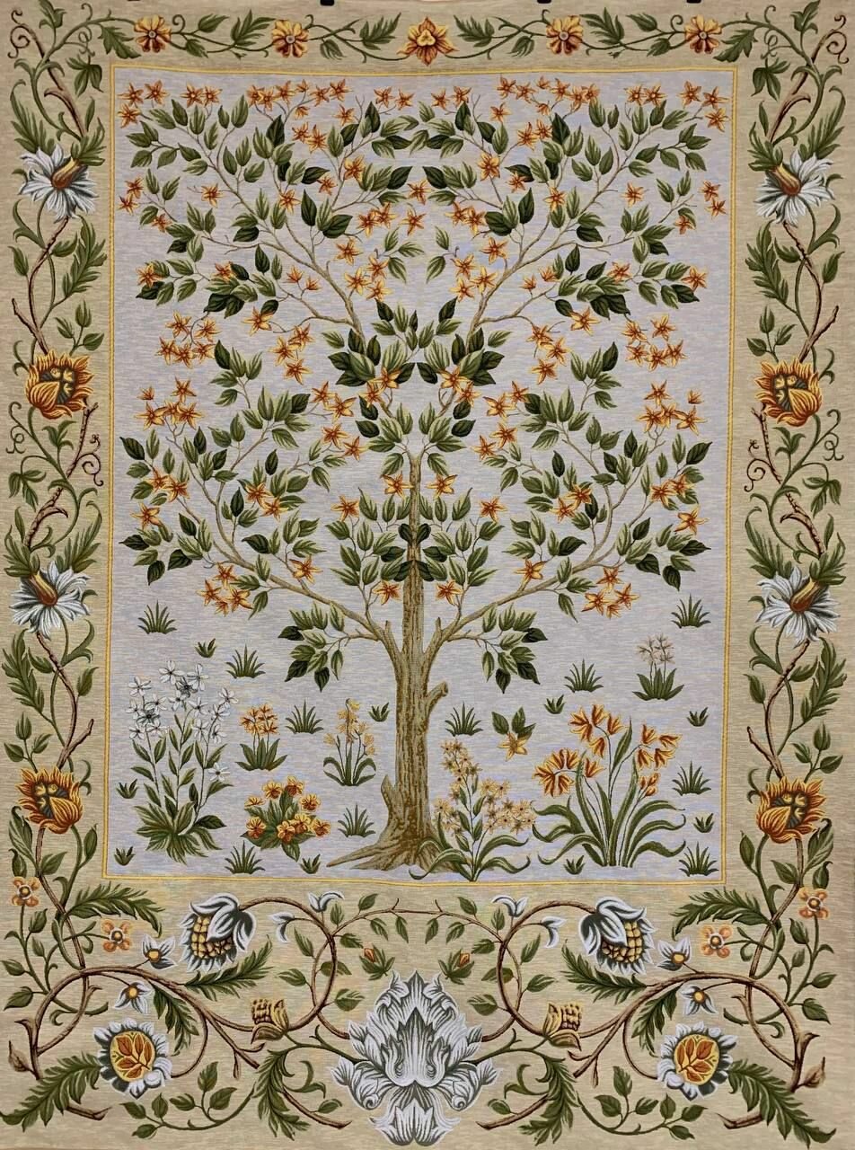 Панно гобеленовое на стену "Цветущая магнолия" У. Моррис, фон бежевый 135х180 см / Гобелен