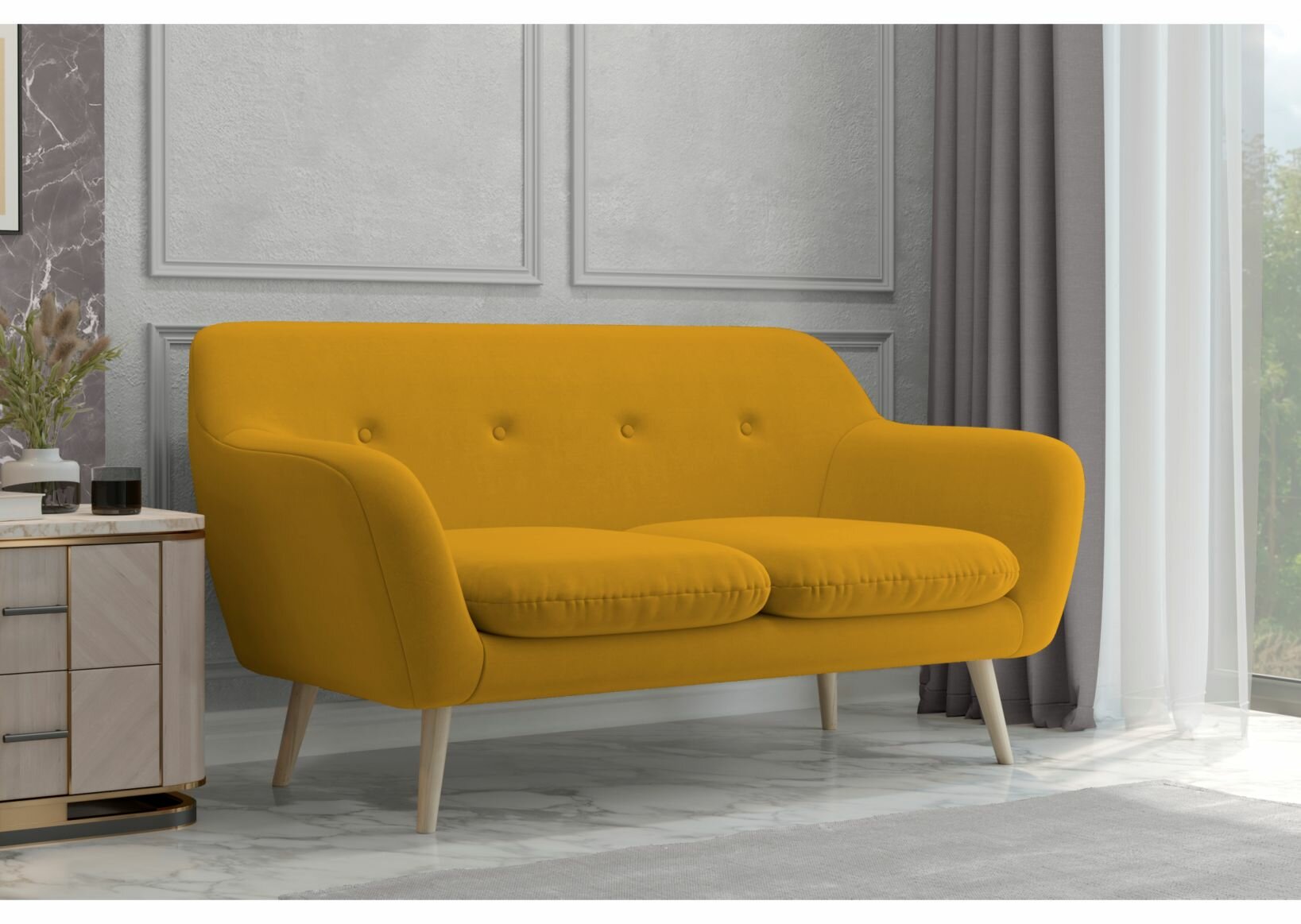 Диван прямой нераскладной Дайсон двухместный в цвете горчичный (умбер)